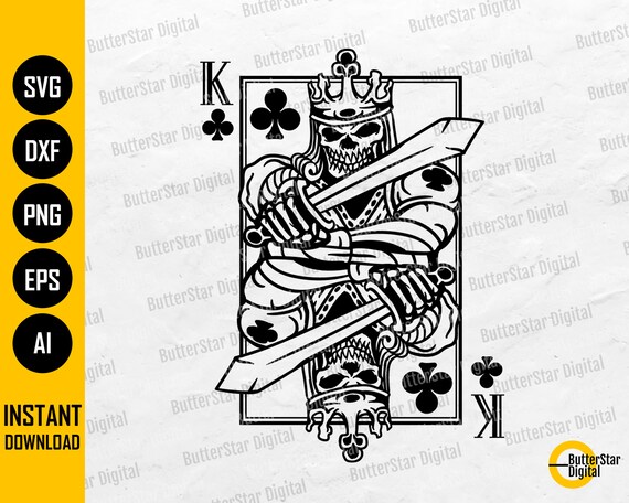 Skeleton King of Clovers SVG Gothic Playing Cards Decal | Etsy