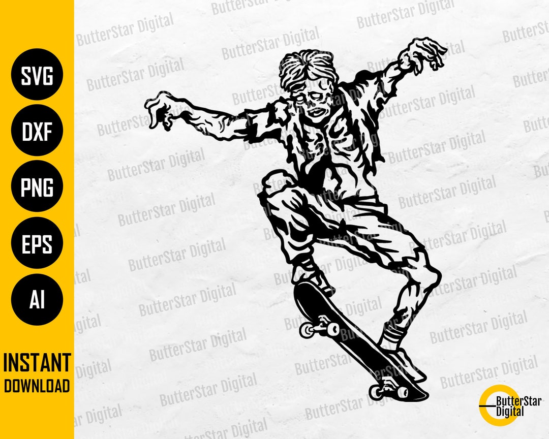 Zombie Skateboarding SVG Cool Funny Skateboarder T-shirt Decal Sticker ...