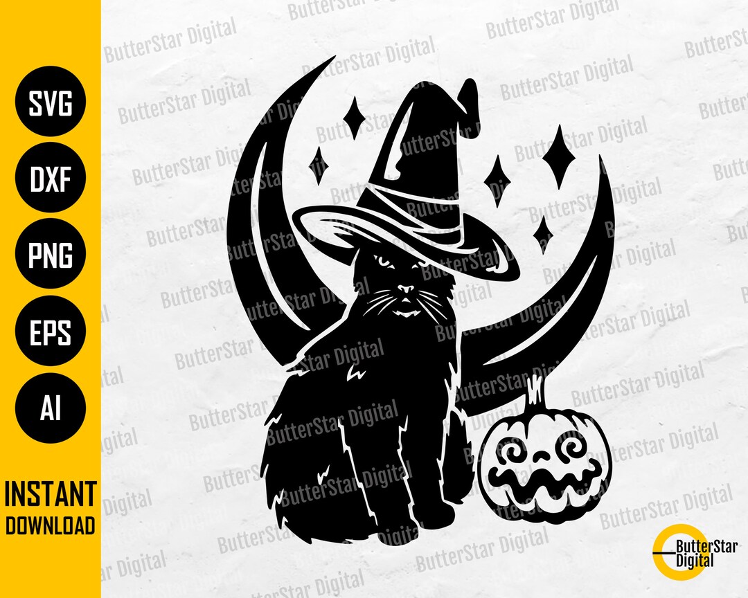 Black Cat With Witch Hat SVG | Cute Pet SVG | Halloween Animal SVG ...