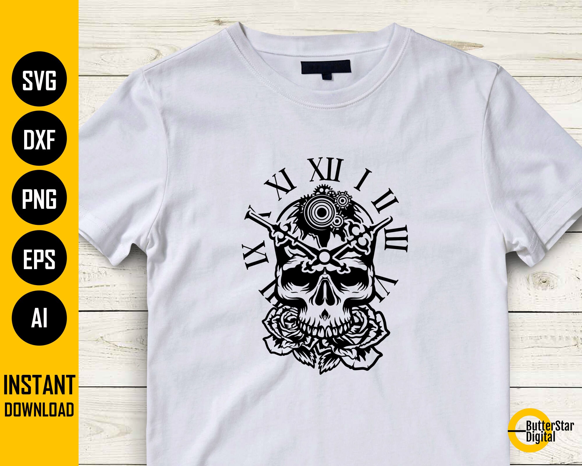Skull Clock SVG | Time SVG | Gothic Wall Art Decal Decor T-shirt ...