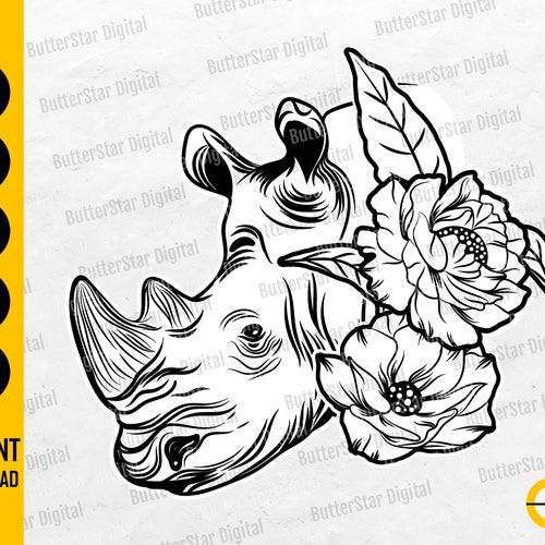 Floral Rhino SVG DXF PNG Jpeg African Animal Rhino - Etsy