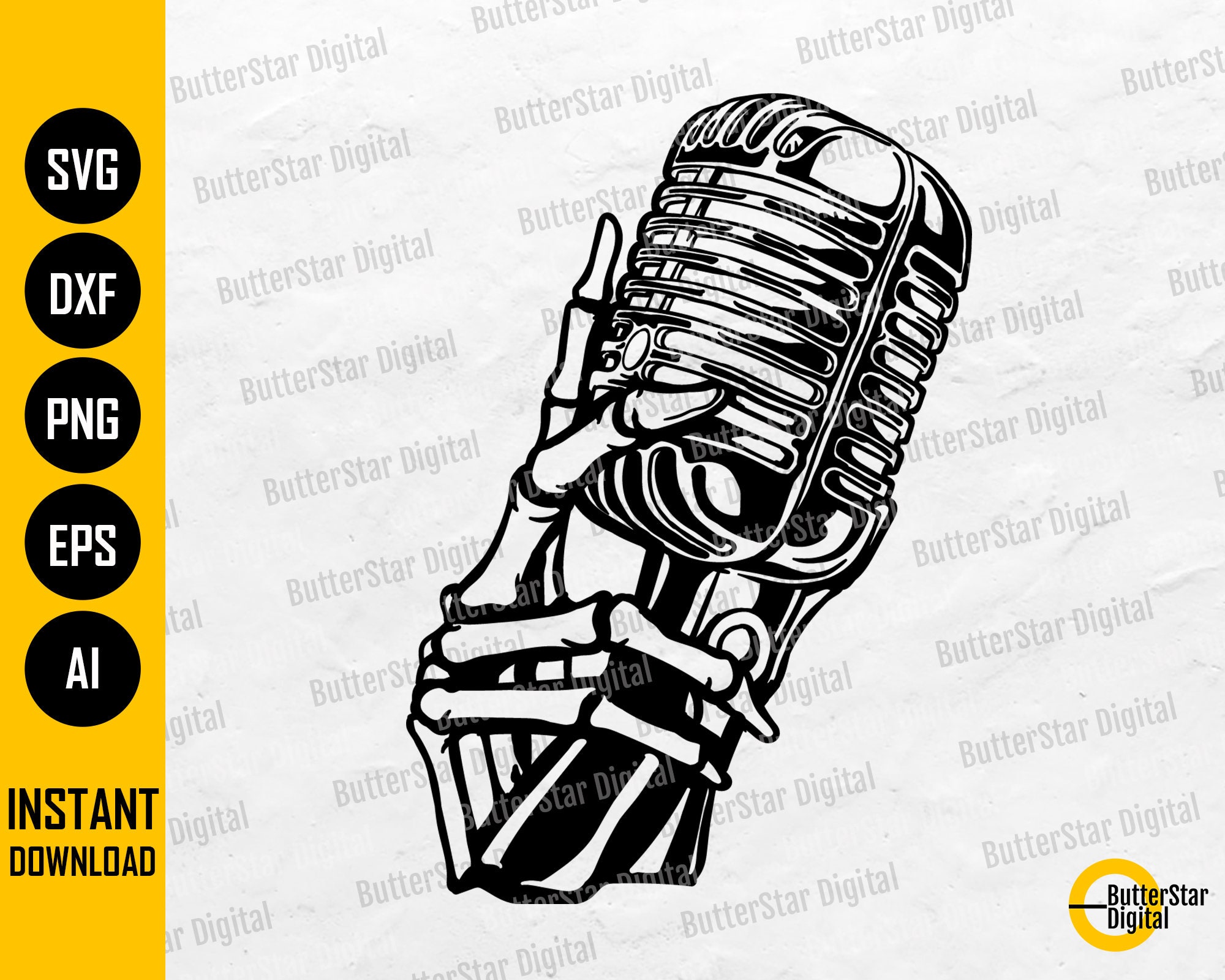 Skeleton Hand With Vintage Microphone SVG Retro T-shirt - Etsy