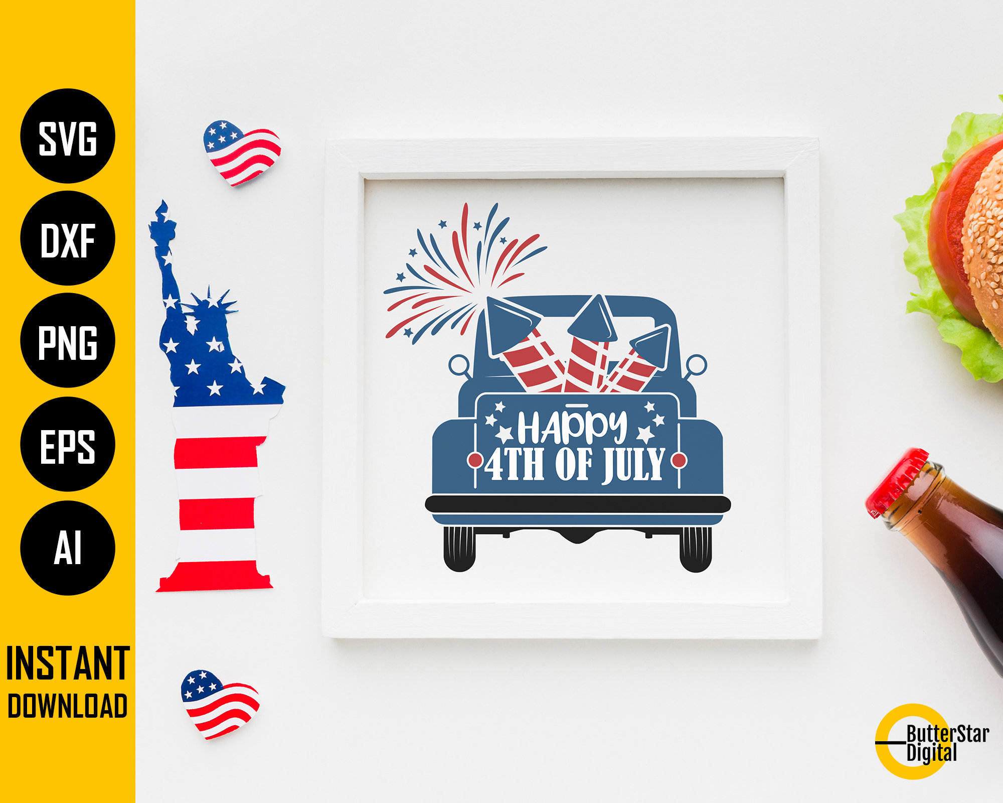 Happy 4th of July Truck SVG | Fireworks on Back | Fourth of July Shirt ...