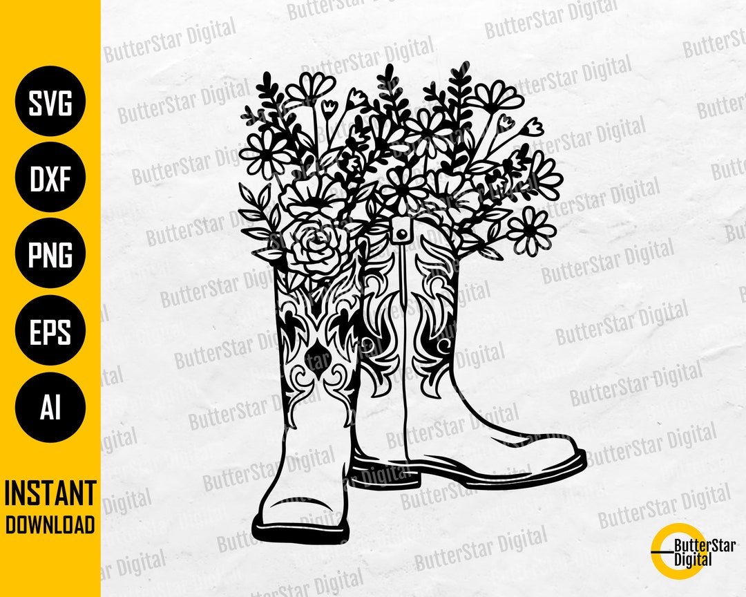 Floral Cowboy Boots SVG | Shoes Decorated With Flowers SVG | Western ...
