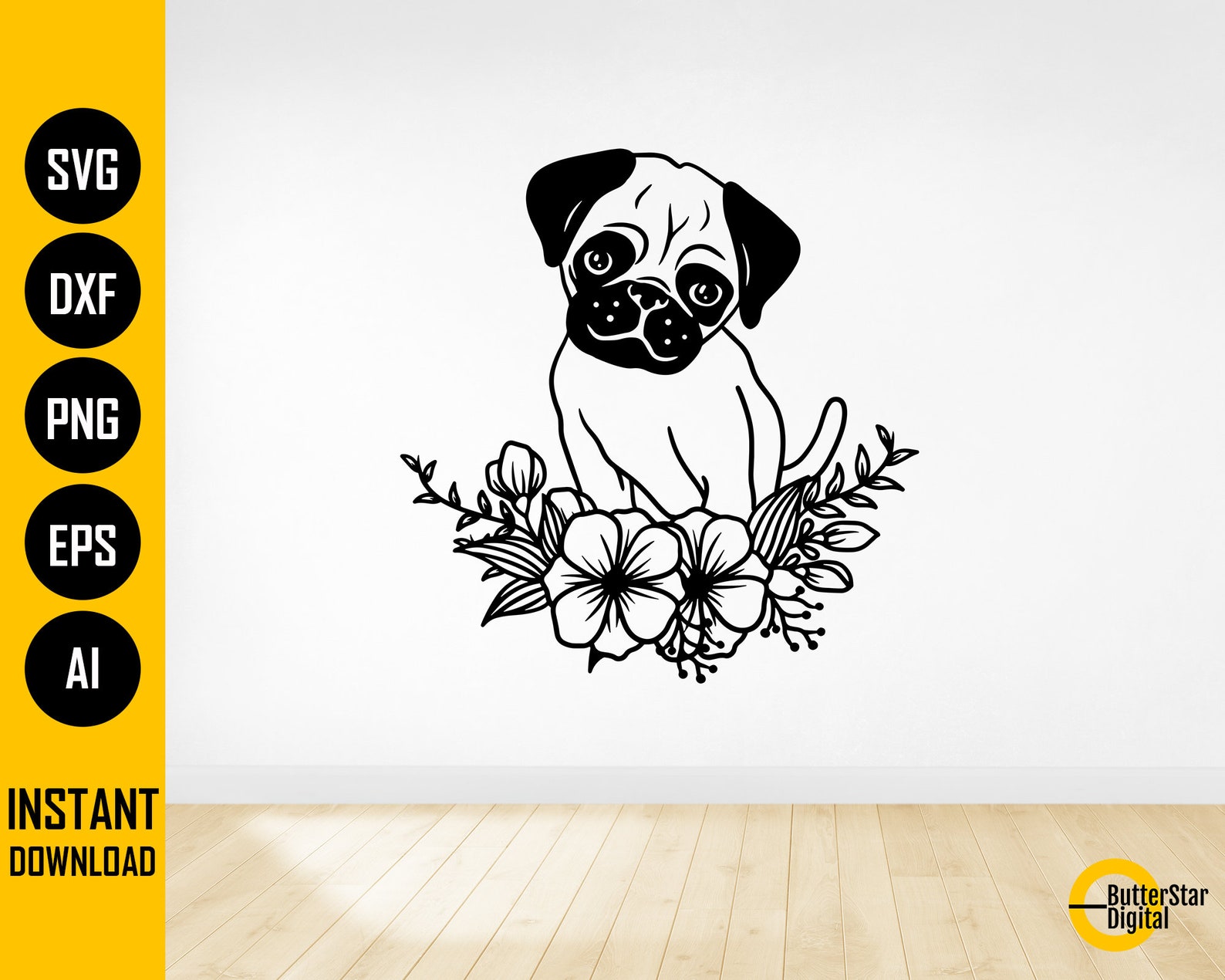 Floral Pug Puppy SVG Dog SVG K-9 Animal Pet Hound Lap - Etsy