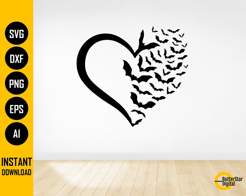 Flying Bats Heart SVG | Halloween Love SVG | Spooky T-shirt Decal ...