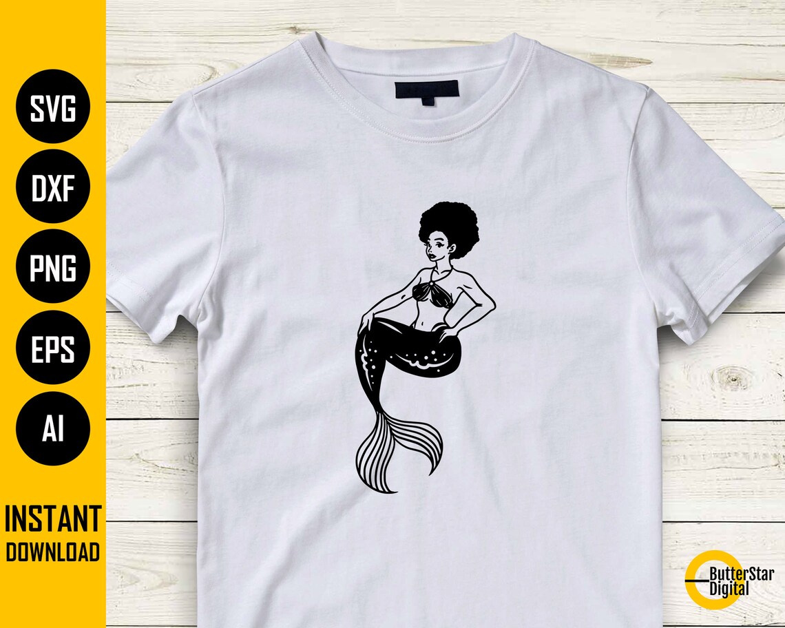 Afro Mermaid SVG | Black Woman SVG | Ocean Sea Fish Marine Aquatic ...