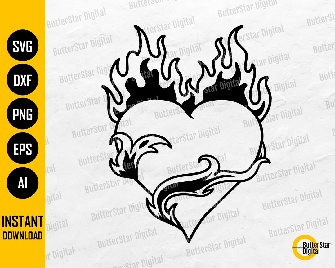 Flaming Heart SVG | Heart on Fire SVG | Love Vinyl Decal T-shirt Wall ...