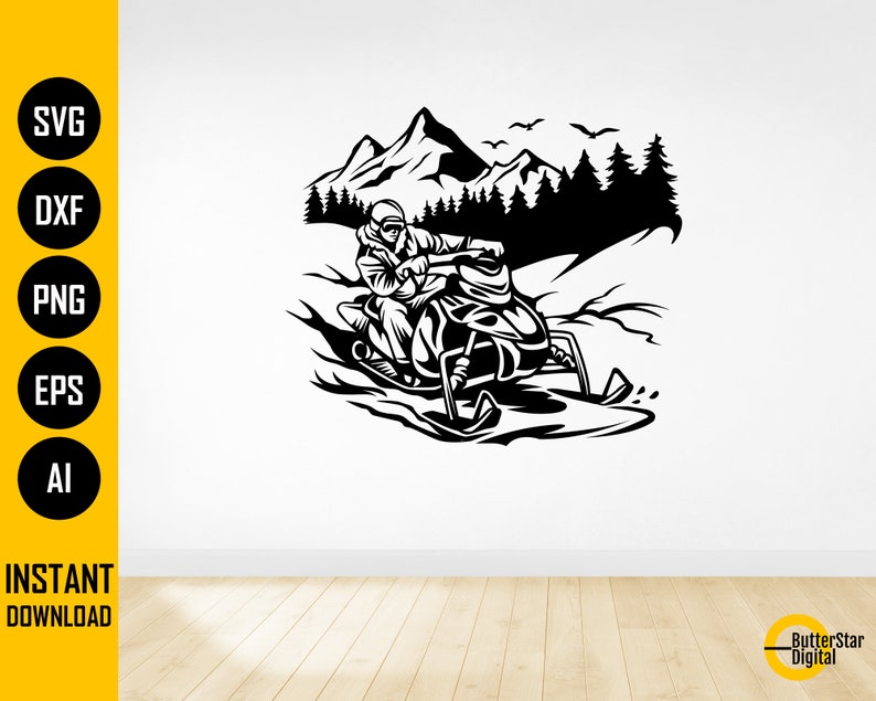 Snowmobile Scene SVG Snow Vehicle SVG Winter Decal Sticker - Etsy