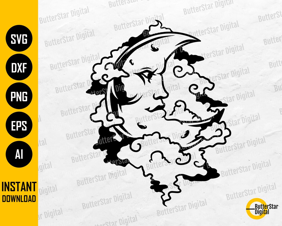 Moon on Clouds SVG | Cloudy Night SVG | Celestial T-shirt Decals ...