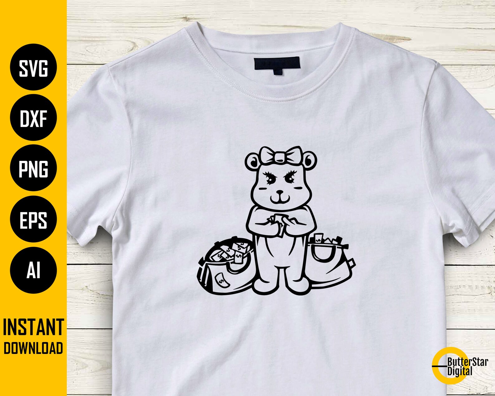 Teddy Bear Girl Money Bags SVG Counting Cash SVG Rich - Etsy