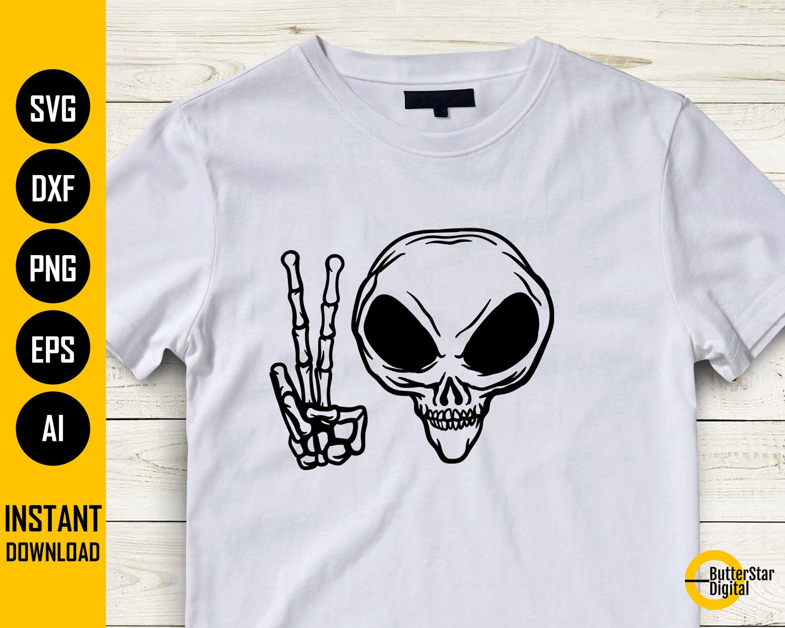 Alien Peace Sign SVG Skeleton Hand SVG Alien Decal Shirt | Etsy