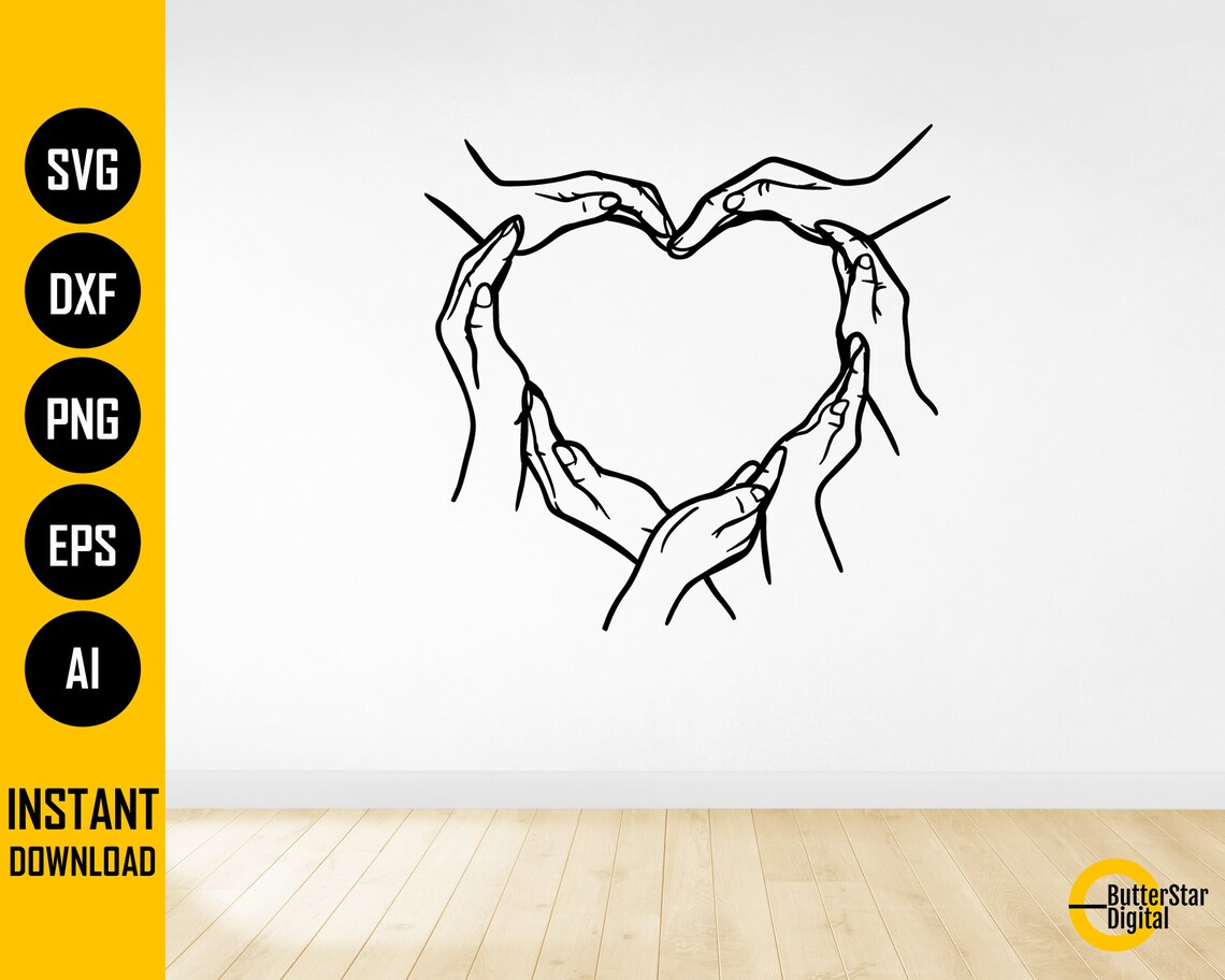 Group Heart Hands Sign SVG | Cute Love Decal T-shirt Sticker Art ...