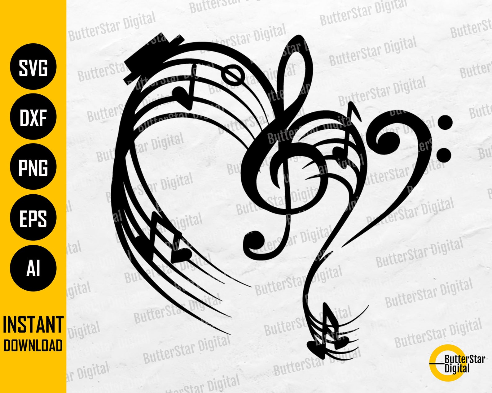 Music Notes Heart SVG | Love SVG | Treble Clef Sheet Musical Classical ...