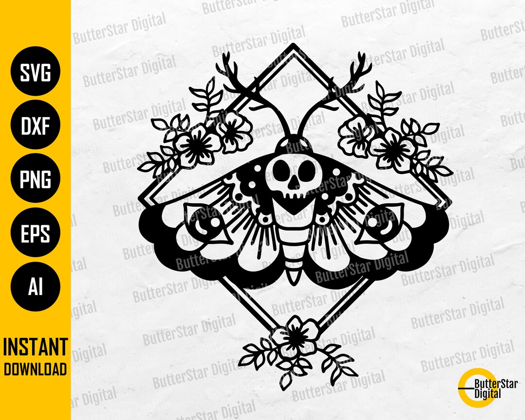 Cute Death Head Moth Geo Floral SVG Flowers SVG Mystical SVG Cricut Cut ...