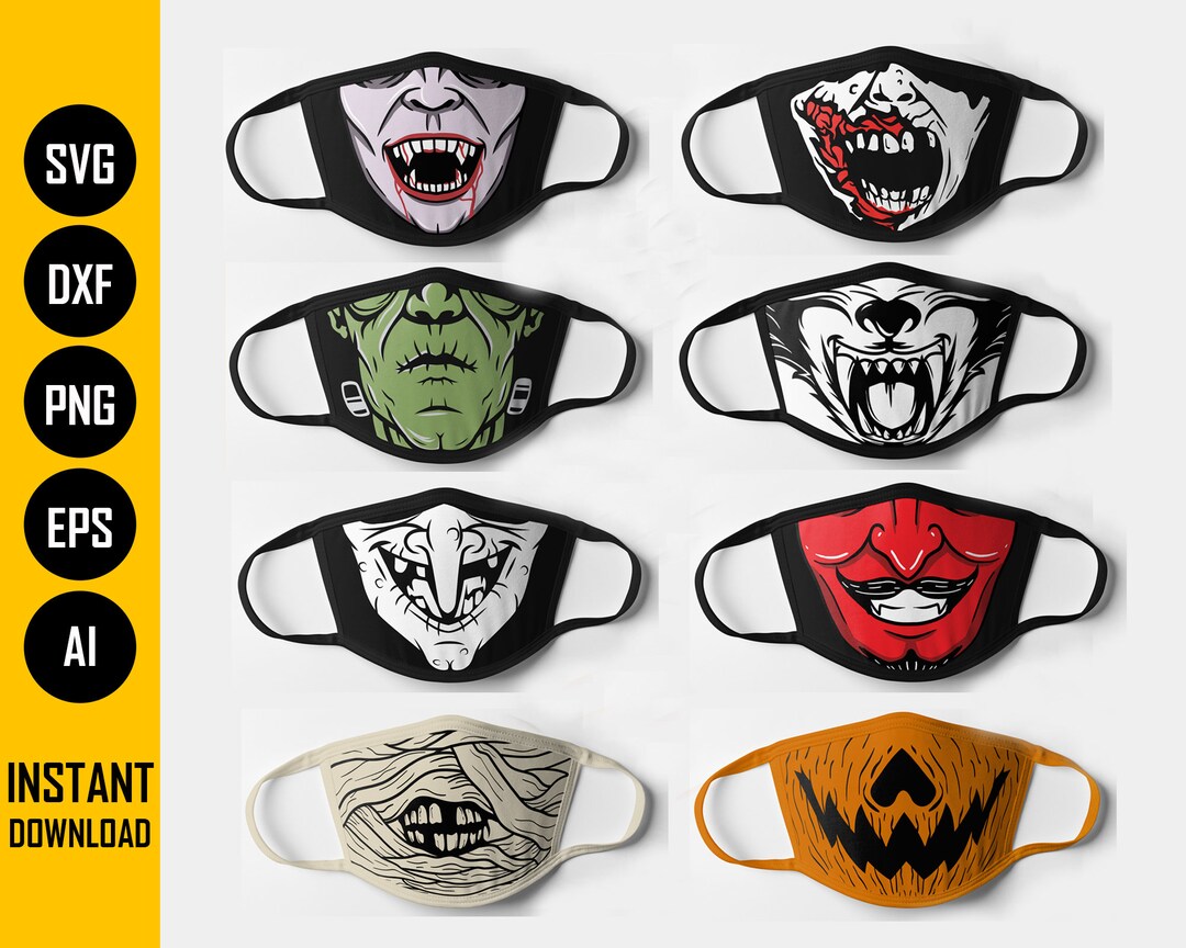 Monsters BUNDLE Face Mask SVG | Halloween Facemask | Horror Mouth Cover ...