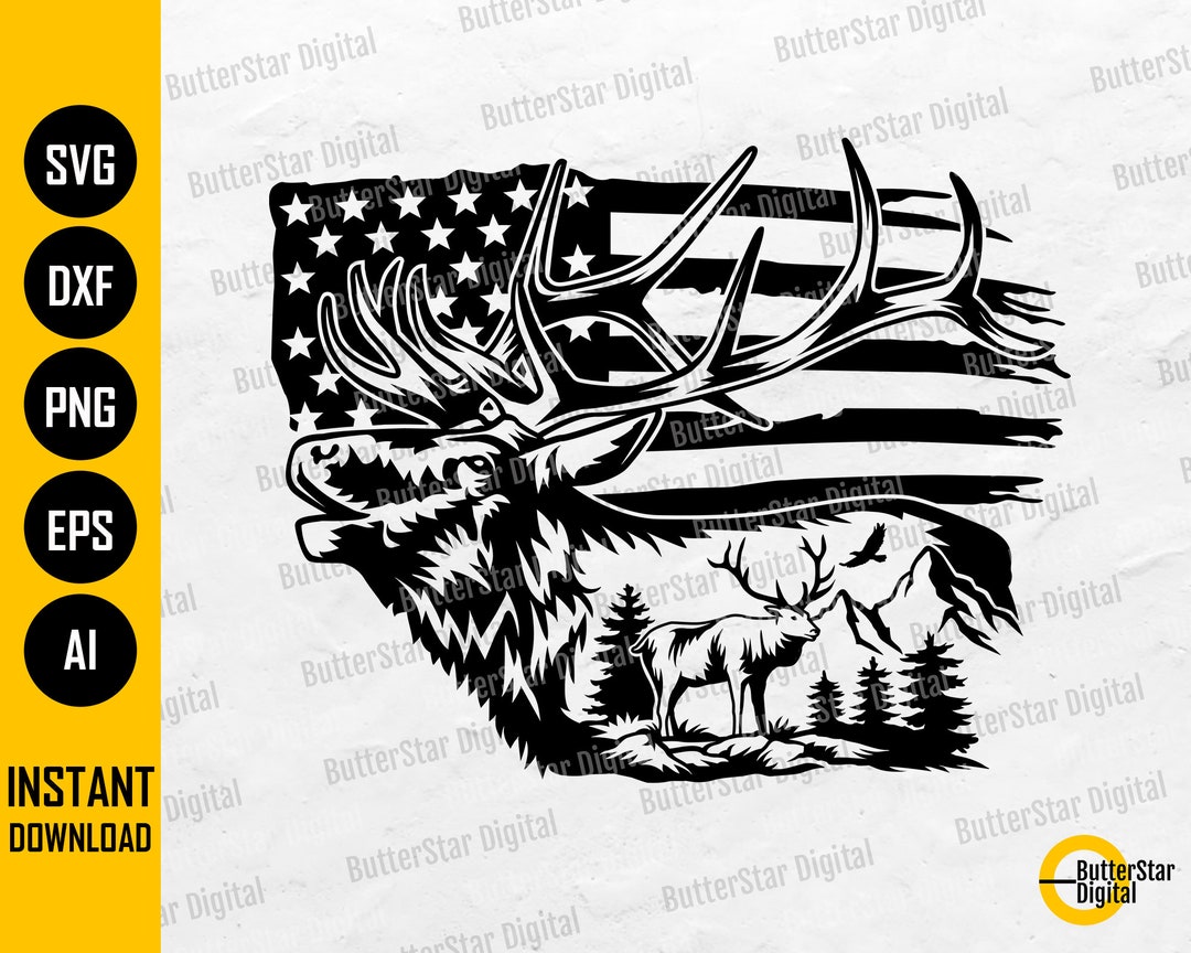USA Flag Elk Deer SVG | Hunting T-shirt Gift Decal Sticker Graphics ...