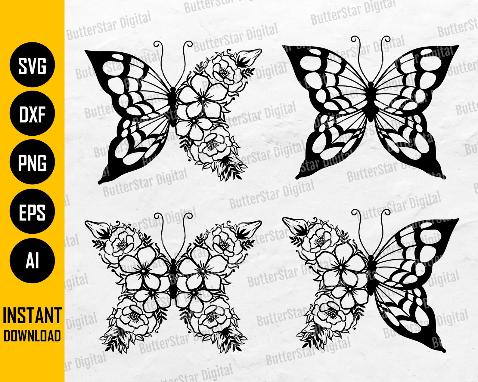 Floral Butterfly Bundle SVG Flowers SVG Wings SVG Insect - Etsy