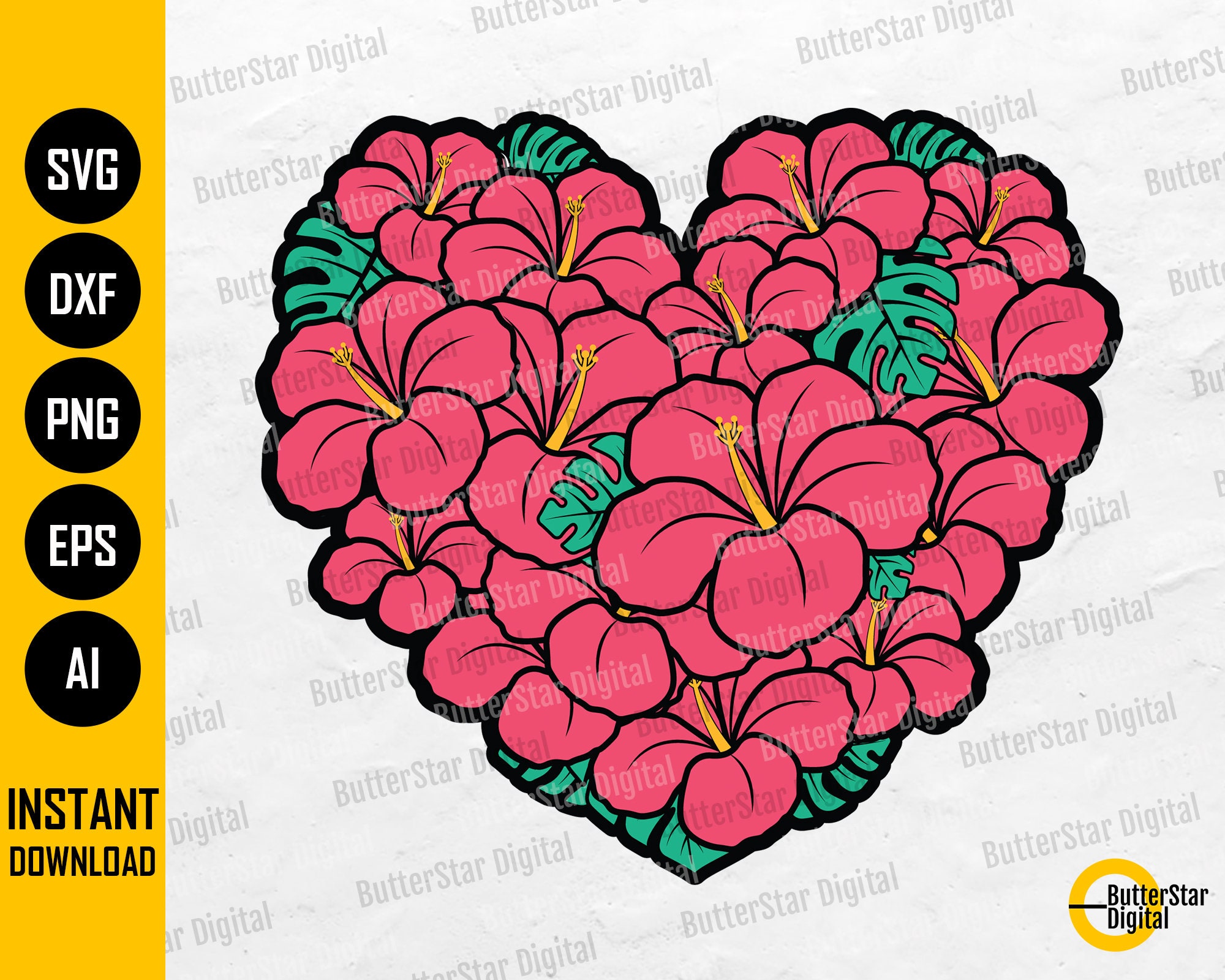 Tropical Heart SVG Summer Love SVG Island Flowers SVG Cricut Silhouette ...