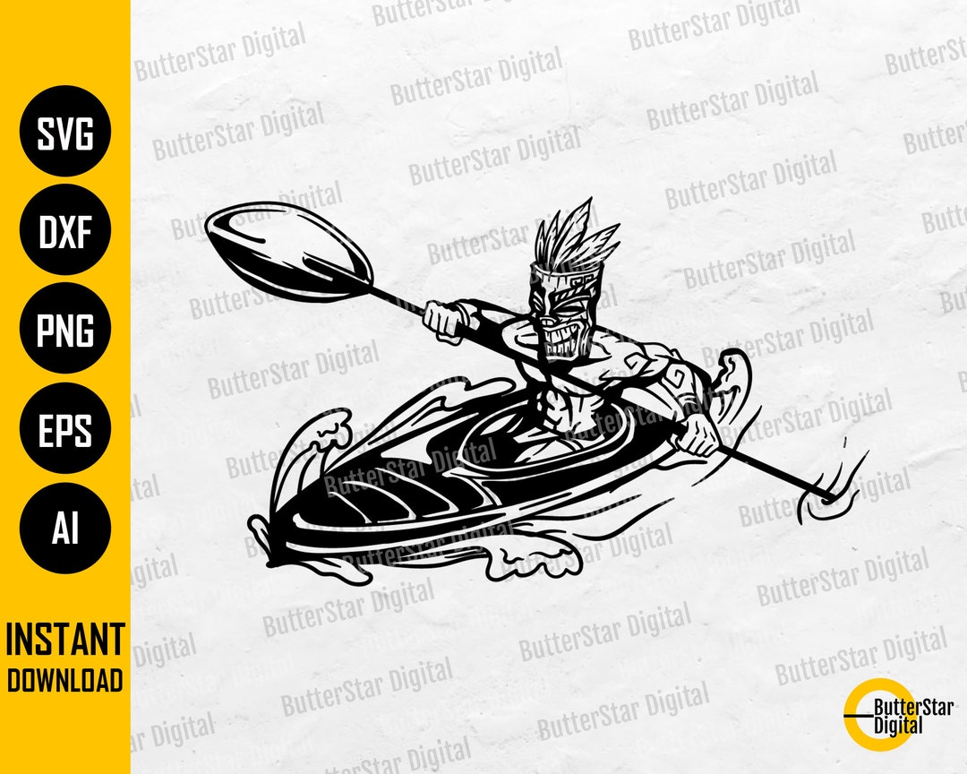 Tiki Man Kayaking SVG | Tiki SVG | Hawaiian Sea River Lake Paddling Row ...