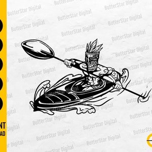 Tiki Man Kayaking SVG | Tiki SVG | Hawaiian Sea River Lake Paddling Row ...
