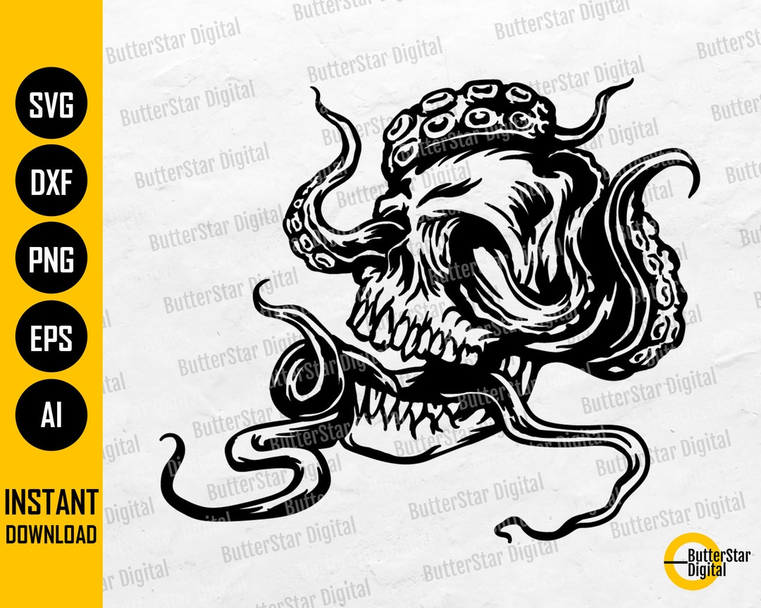 Skull Tentacles SVG | Dead Skeleton SVG | Gothic T-shirt Vinyl Decal Graphics | Cutting File ...