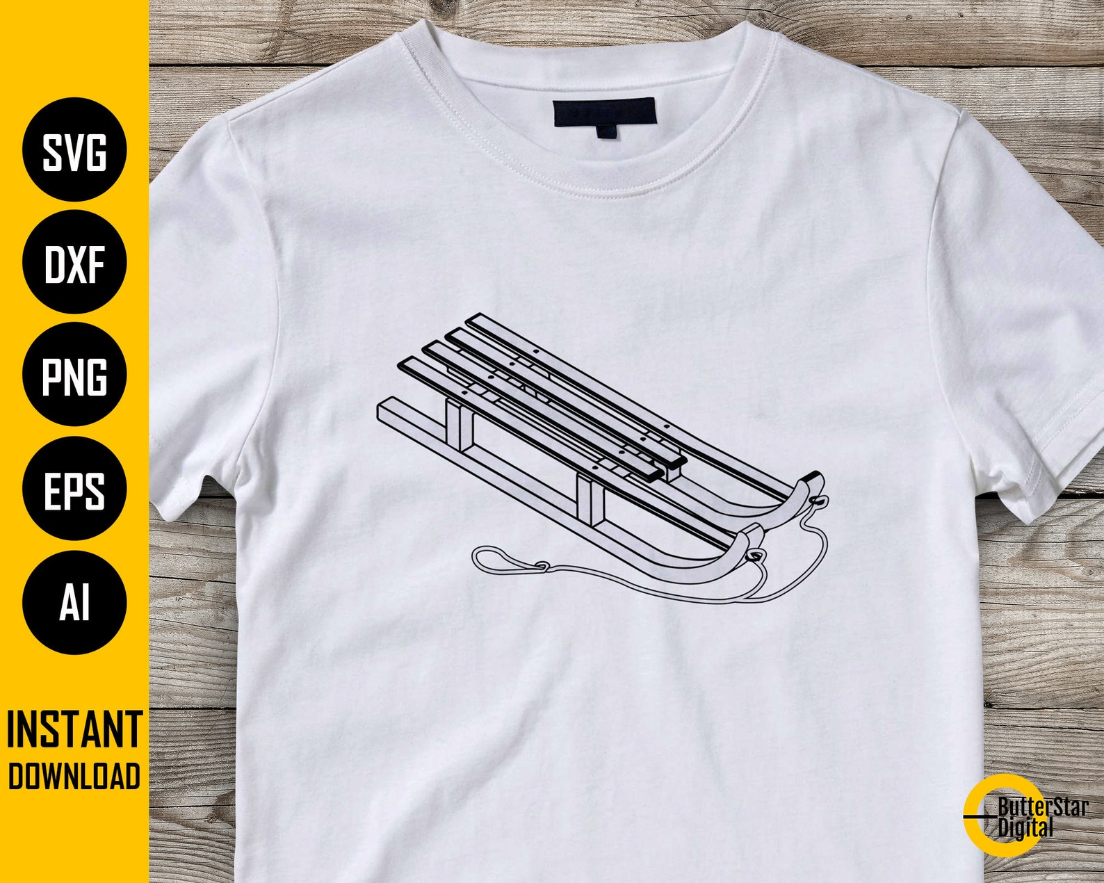 Snow Sled SVG Winter SVG Sled Illustration Cricut | Etsy