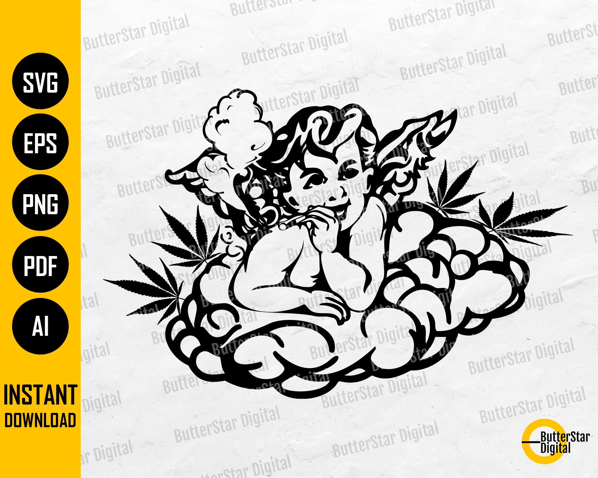 Wall Décor Smoking Weed Svg Smoking Marijuana Svg Smoking Joint Angels ...