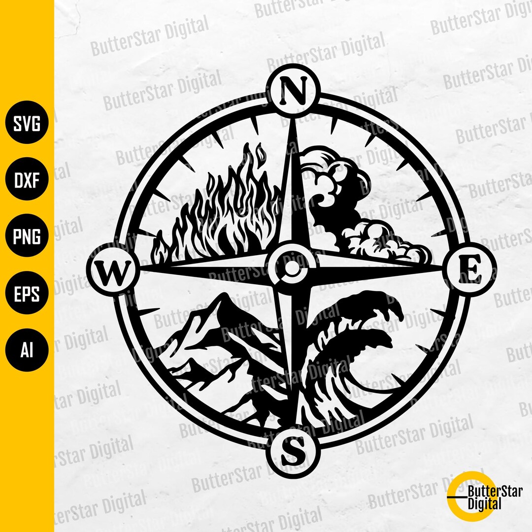 Elemental Compass SVG | Four Elements SVG | Earth Land Fire Flame Air ...