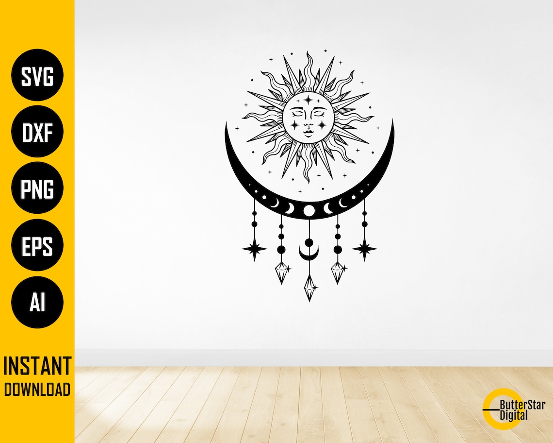 Sun and Moon SVG | Celestial SVG | Mystical SVG | Boho Svg | Cricut ...
