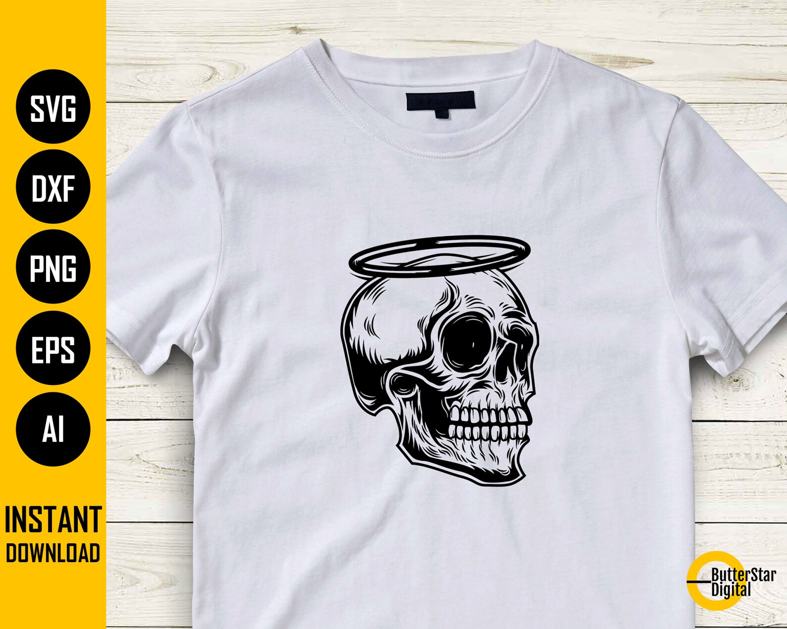 Skull With Halo SVG | Angel SVG | Skeleton SVG | Gothic T-shirt Decal ...