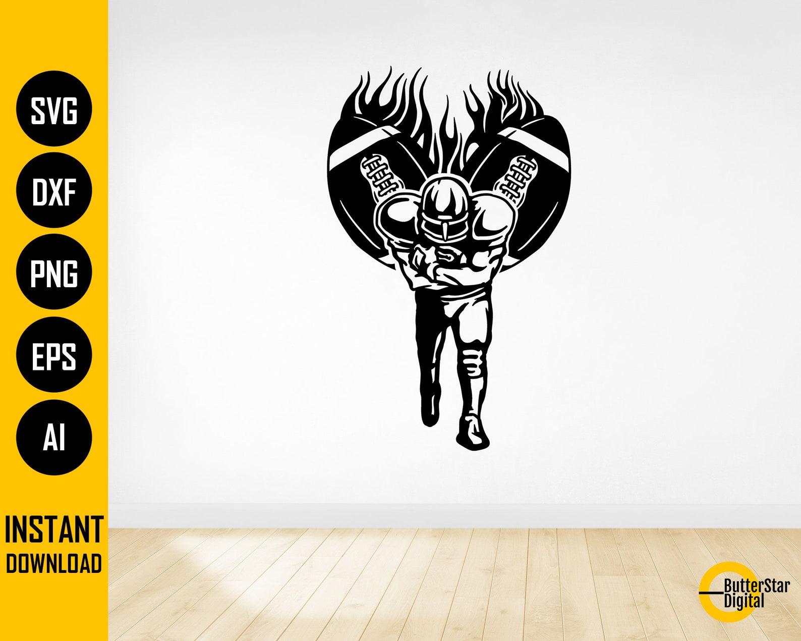 Football Player Run SVG | Flaming Football T-shirt Decal Sticker ...