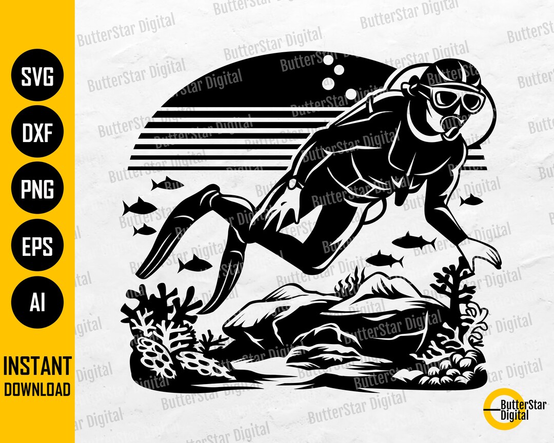 Scuba Diver Scene SVG | Diving SVG | Dive Underwater Ocean Sea Reef ...