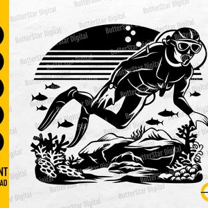 Scuba Diver Scene SVG | Diving SVG | Dive Underwater Ocean Sea Reef ...