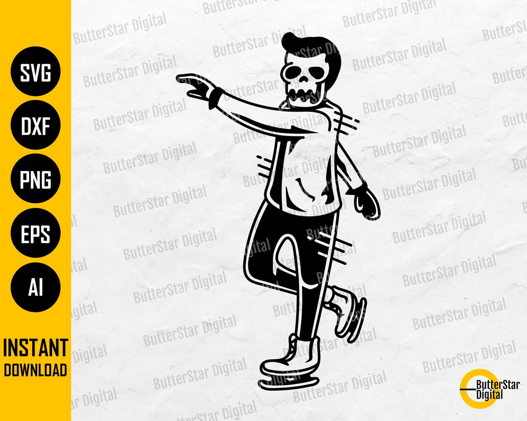 Skeleton Ice Skating SVG | Ice Skater SVG | Winter Illustration Drawing ...