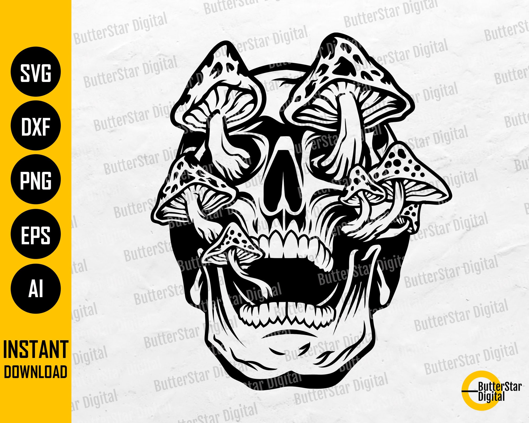 Big Mushroom Skull SVG | Psychedelic Decal T-shirt Vinyl Stencil ...