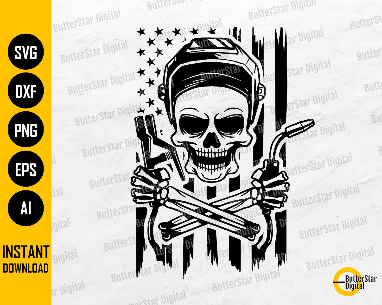 US Skull Welder SVG USA Flag Skeleton Welding T-shirt Decal - Etsy