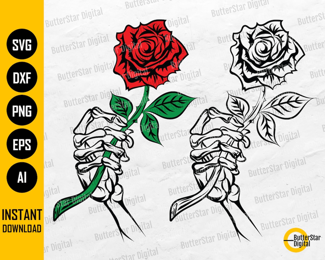 Skeleton Hand Rose SVG | Bone Flower Traditional Tattoo Decal T-shirt ...