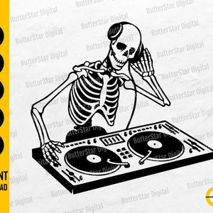 Skeleton DJ SVG | Party SVG | Rave Music Fest Headset Turntable Mixer ...