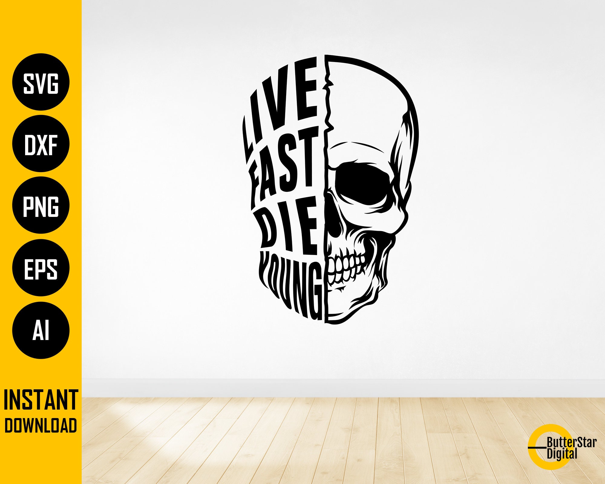 Live Fast Die Young SVG | Half Skull SVG | Skeleton T-shirt Decal ...