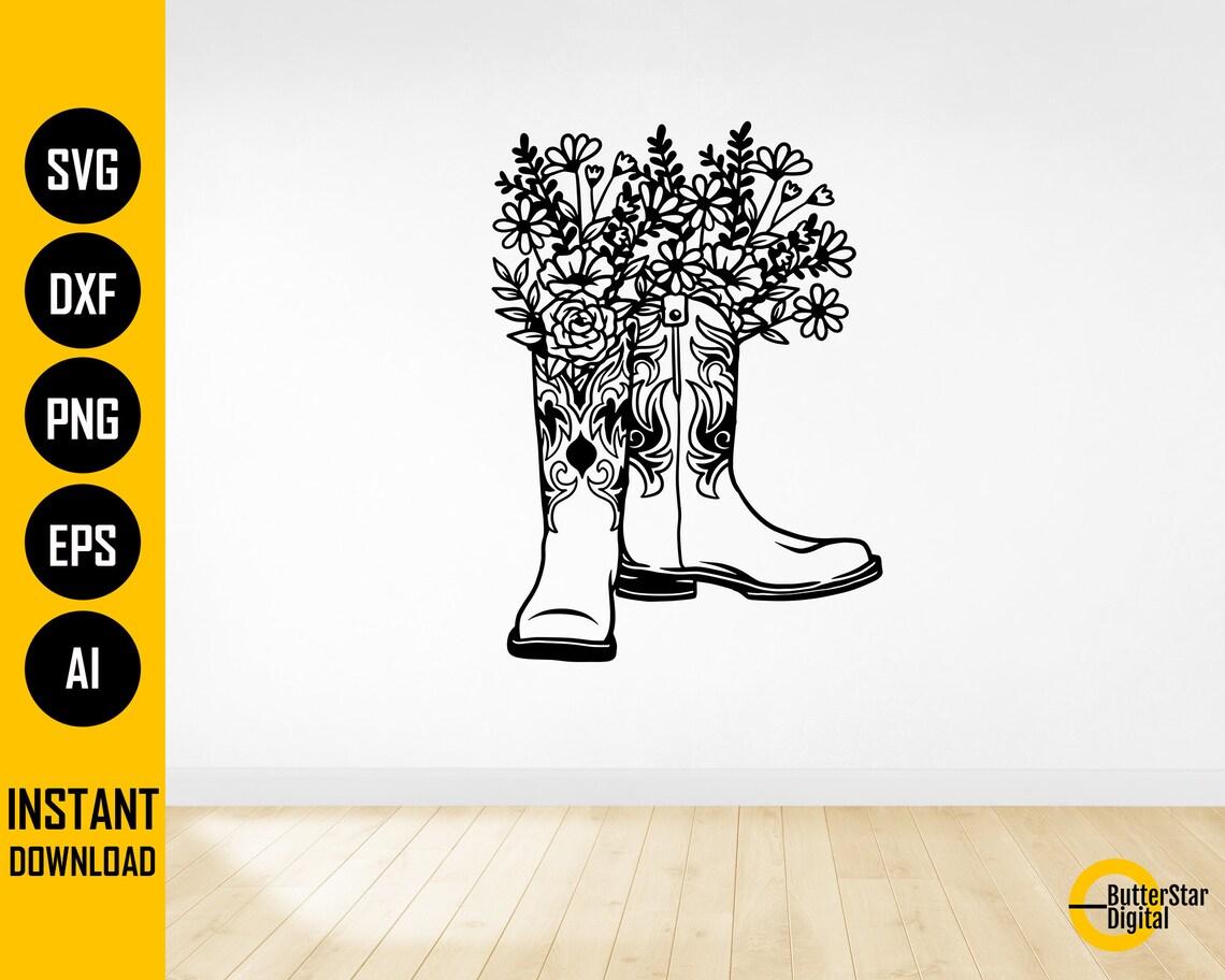 Floral Cowboy Boots SVG | Shoes Decorated With Flowers SVG | Western ...