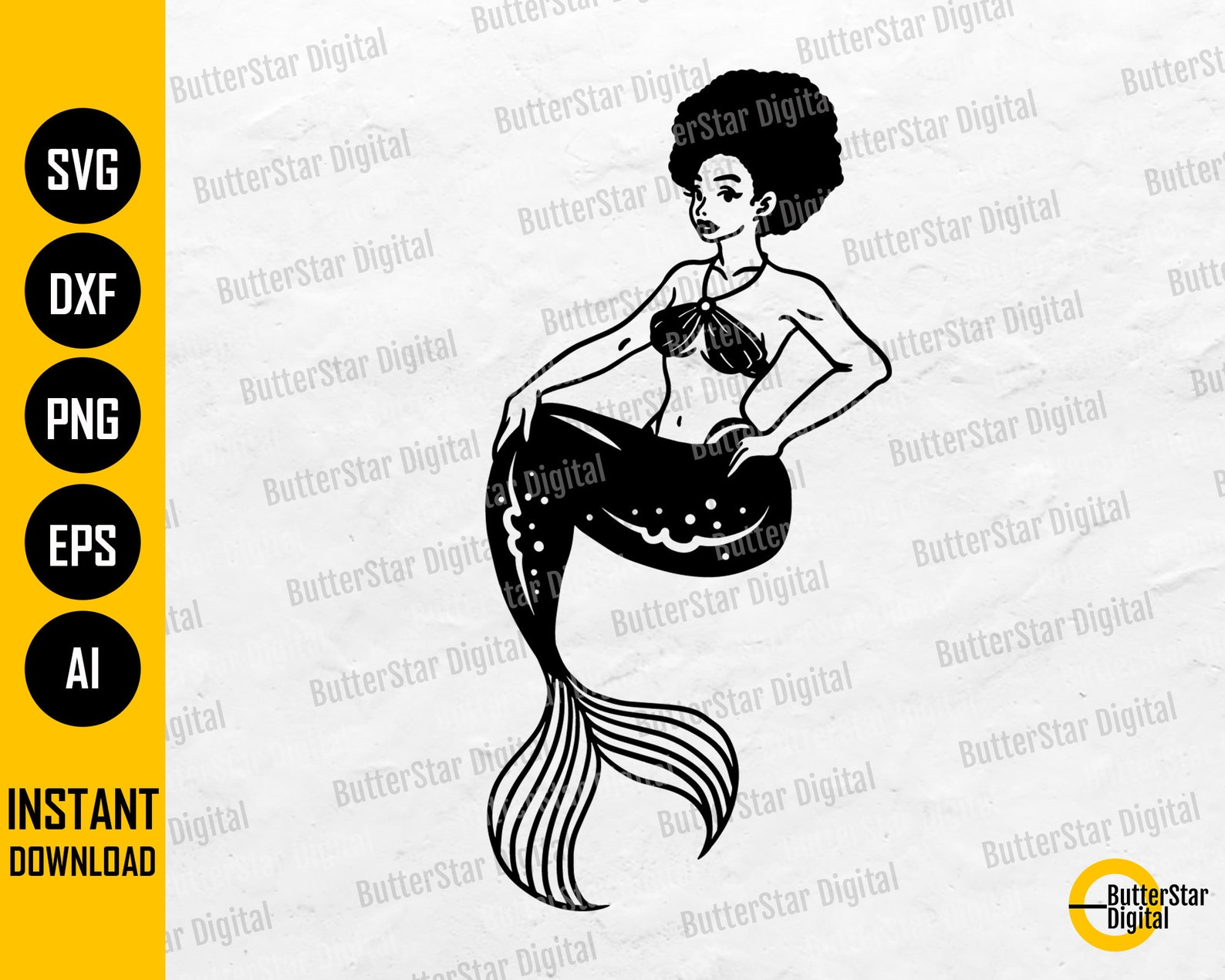 Afro Mermaid SVG | Black Woman SVG | Ocean Sea Fish Marine Aquatic ...