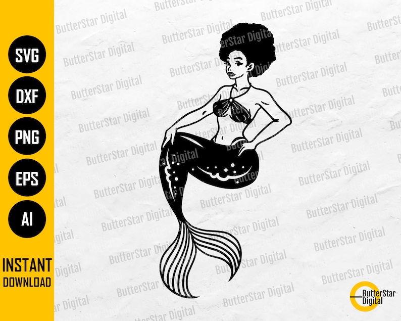 Afro Mermaid SVG | Black Woman SVG | Ocean Sea Fish Marine Aquatic ...