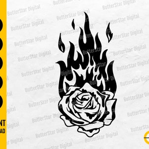 Flaming Rose SVG | Cute Flower Traditional Tattoo Decals T-shirt ...