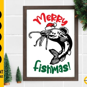 Merry Fishmas SVG Funny Christmas SVG Holiday Shirt Gift Card Sign Wall ...