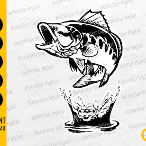 Jumping Bass Fish SVG | Bass Fishing SVG | Angling Reeling Fisherman ...