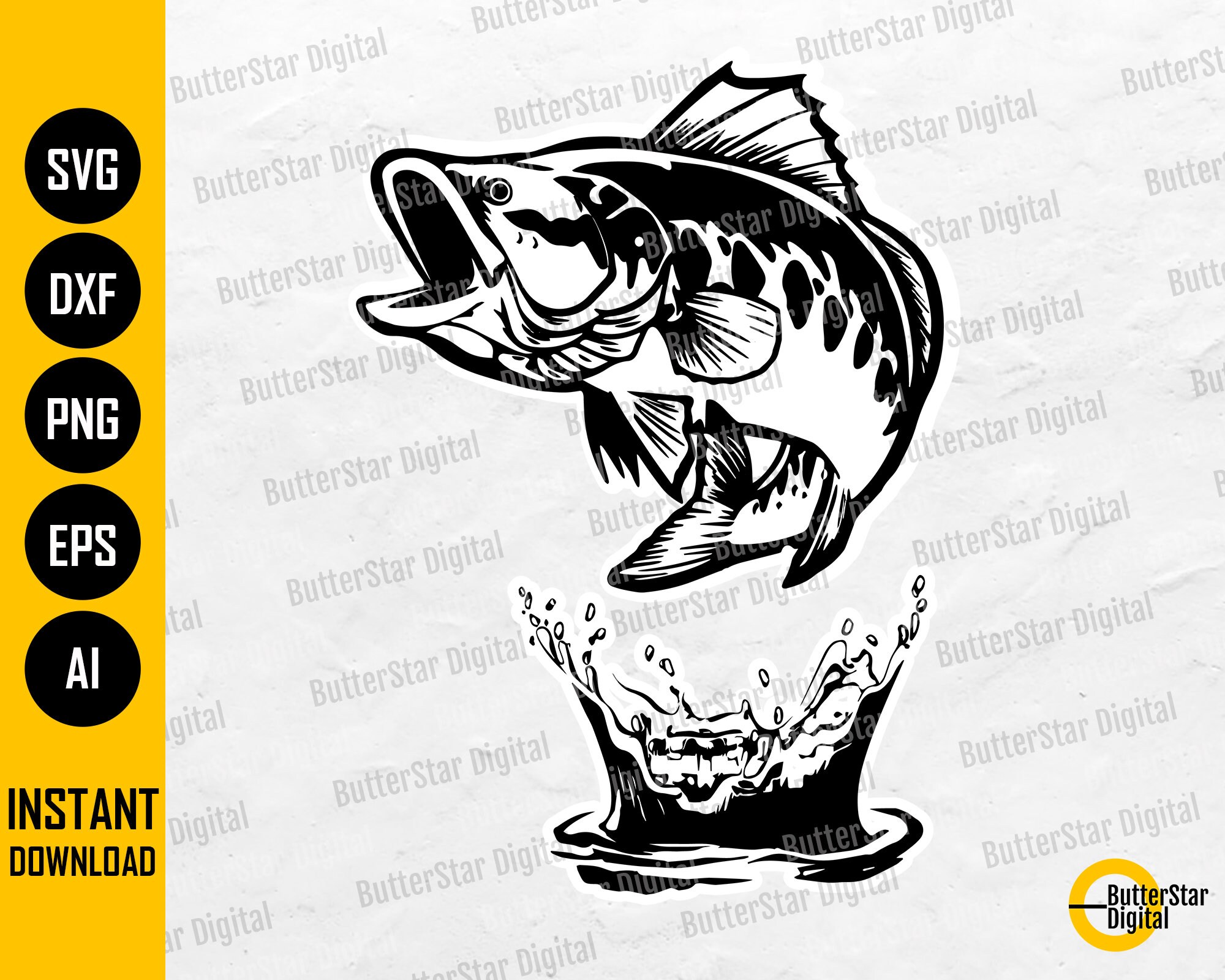 Jumping Bass Fish SVG / Bass Fishing SVG / Angling Reeling Fisherman ...