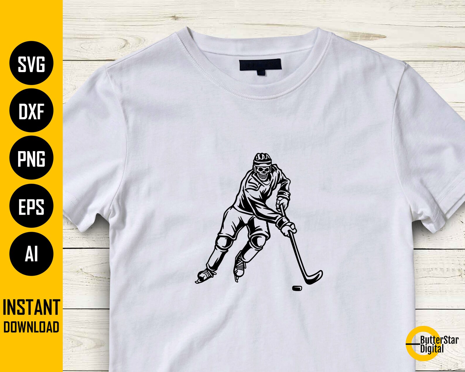 Skeleton Ice Hockey Player SVG | Cool Skeletal Winter Sports Game Skate ...