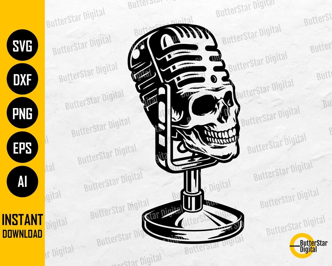 Vintage Microphone Skull SVG | Retro Mic SVG | Radio T-shirt Tattoo ...
