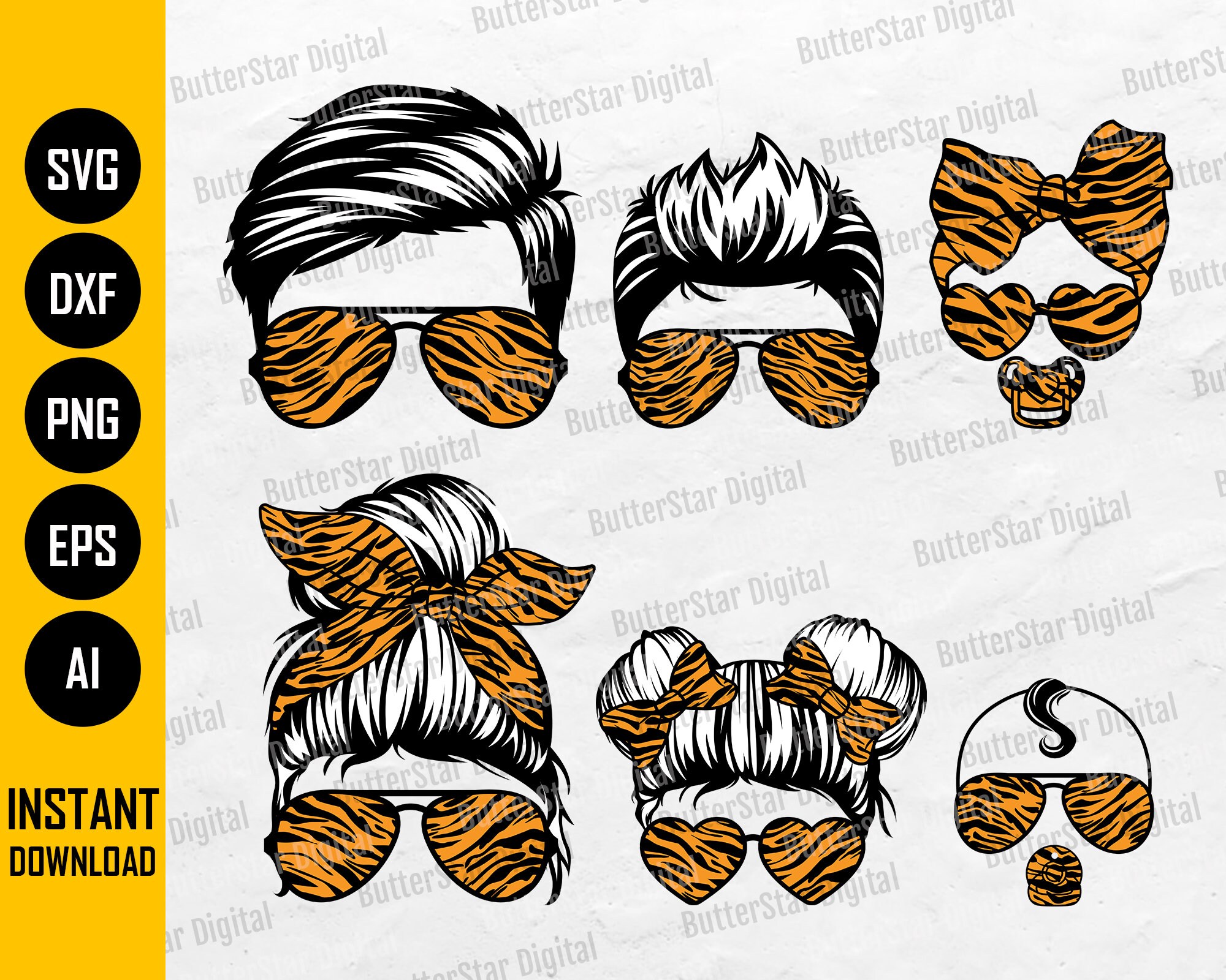 Tiger Fam Life SVG Bundle Family Svg Messy Bun Mom Svg - Etsy